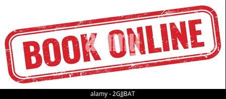 BOOK ONLINE text, on rectangle stamp sign, in color set Stock Photo - Alamy