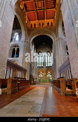 Interior of the historical 12th. century Romsey Abbey Hampshire England ...