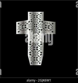 cross with patterns of metal on a black background Stock Vector Image ...