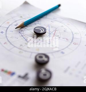 Closeup of zodiac circle and male and female symbols to predict the ...