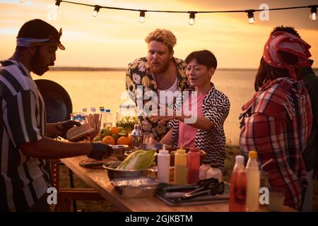 Beach Party Dinner Friendship Happiness Summer Concept Stock Photo - Alamy