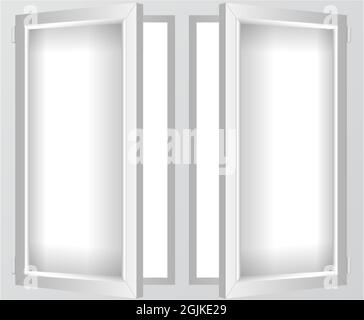 Double casement window mockup template. Realistic plastic window on ...