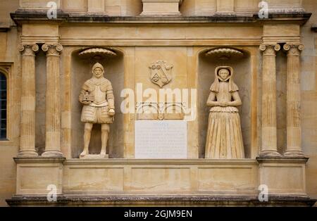 Stone carving of Dorothy Wadham, Front Quad, Wadham College, University ...