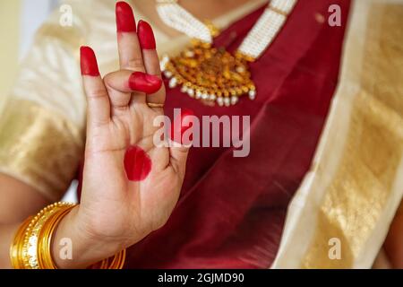 Indian Bharatanatyam classical dancer demonstrating dance mudra or ...