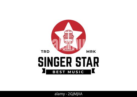 Singer star logo template. Microphone silhouette inside star. Icon for ...