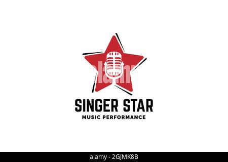 Singer star logo template. Microphone silhouette inside star. Icon for ...