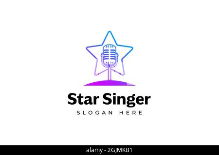 Singer star logo template. Microphone silhouette inside star. Icon for ...