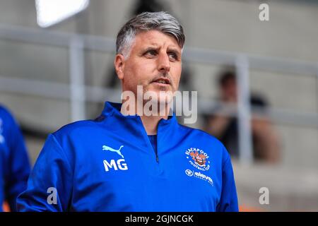 Mike Garrity coach of Blackpool arrives at Bloomfield Road Stock Photo ...