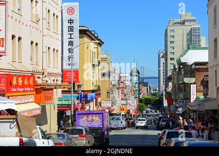 Antique Chinese style commercial buildings on Grant Avenue at ...
