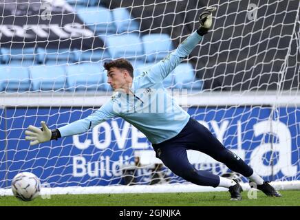 Coventry City goalkeeper Simon Moore with sponsors at Coventry Building ...