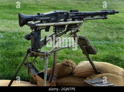 Second world war German MG42 machine gun. Low angle view along with the ...