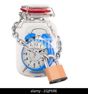 Alarm clock with padlock, 3D rendering isolated on white background ...