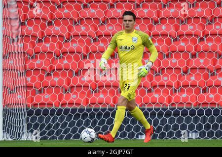 Lee Nicholls #1 of Huddersfield Town during the pre-game warm up ahead ...