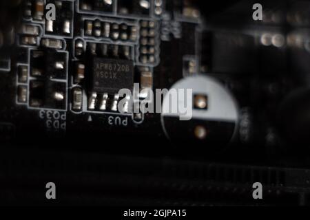 Closeup of the main circuit board with lots of details and ports Stock ...