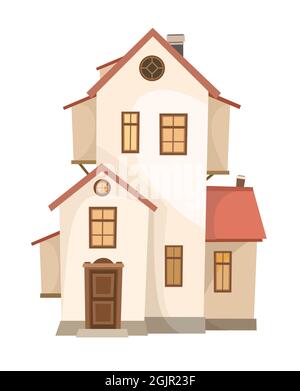 The house is simple cartoon. Cozy narrow rural dwelling in a ...