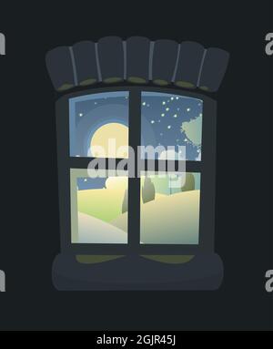Wooden room window frame in cartoon flat style Vector illustration ...
