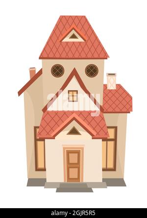 The house is simple cartoon. Cozy narrow rural dwelling in a ...