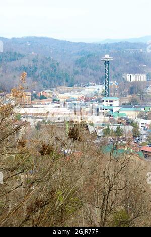 Gatlinburg, Tennessee, USA - December 29, 2018: View of downtown ...