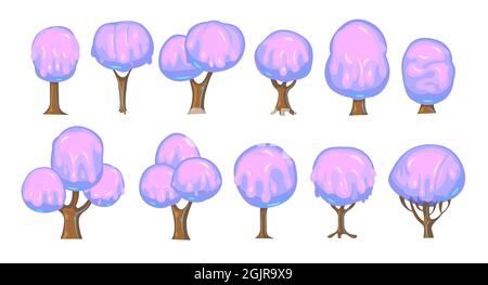 Set of fabulous sweet trees. For landscapes with blue caramel, ice ...
