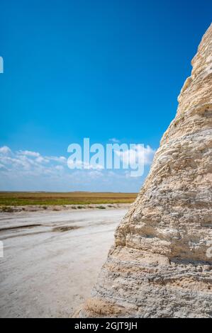 Monument Rocks in Grove County, Kansas. The chalk rock formation is a ...