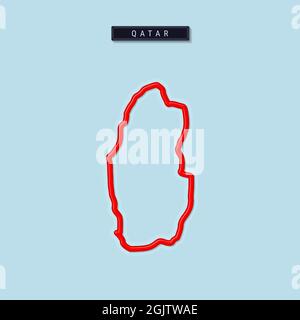 Qatar outline map. Qatari red border. Country name. illustration Stock ...