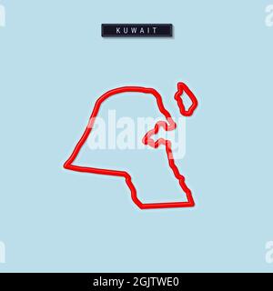 Kuwait outline map. Kuwaiti red border. Country name. illustration ...