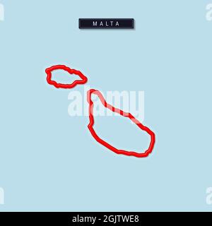 Malta outline map. Maltese red border. Country name. illustration Stock ...