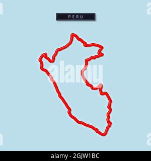 Peru outline map. Peruvian red border. Country name. illustration Stock ...