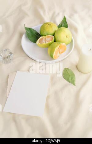 Wedding, birthday stationery mock-up scene. Blank paper greeting card ...