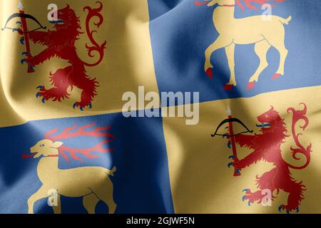 Flag of the Swedish Region Kalmar. Waving Fabric Satin Texture Flag of ...