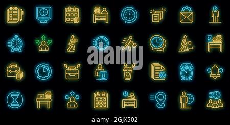 Rush job icons set. Outline set of rush job vector icons neon color on ...