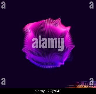 Corrupted violet point sphere. Abstract vector colorful mesh on dark ...