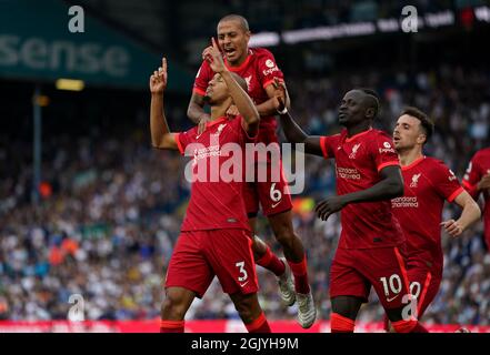 Liverpool's Fabinho celebrates after scoring his side's opening goal ...