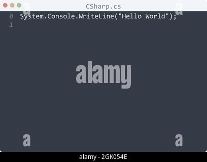 CSharp language Hello World program sample in editor window ...