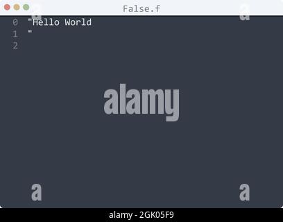 False language Hello World program sample in editor window illustration ...