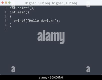 SubleQ language Hello World program sample in editor window illustration Stock Vector Image ...