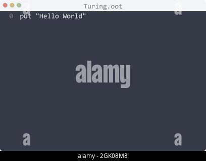 Turing language Hello World program sample in editor window illustration Stock Vector Image ...