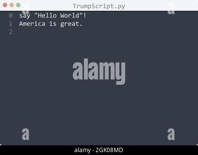TrumpScript language Hello World program sample in editor window ...