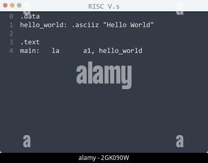 RISC V language Hello World program sample in editor window illustration Stock Vector Image ...