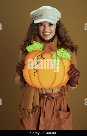 Pumpkin-head against a background of an autumn forest. Halloween is a ...