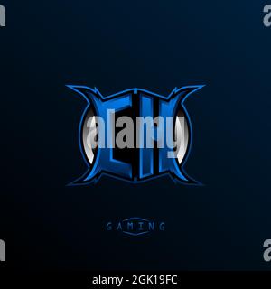 CH Logo ESport Gaming Initial with Blue Light Color design vector ...