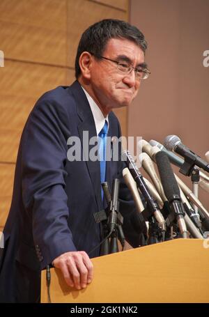 Tokyo, Japan. September 10 2021: Taro Kono (L), the minister in charge ...