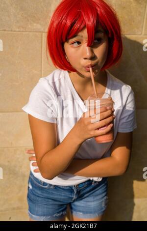 Cosplay Actress Red Blood Cell Drinking a Smoothie | Teenage Asian Girl ...