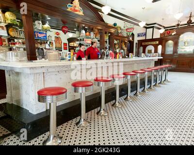 Old fashioned drug store soda fountain counter from the 1950's at ...