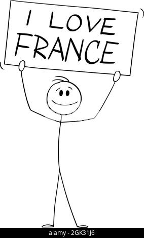Person Holding I love France Sign , Vector Cartoon Stick Figure ...