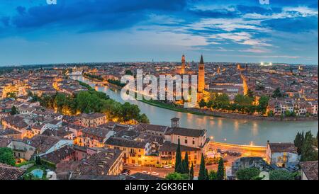 Verona Italy, high angle view city skyline at Adige river Stock Photo ...