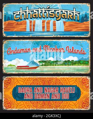 Chhattisgarh Indian state sign, retro travel plate, Dadra and Nagar ...