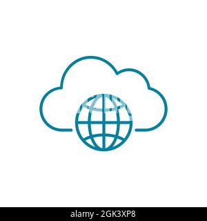 Cloud storage access flat linear long shadow icon. Cloud computing ...