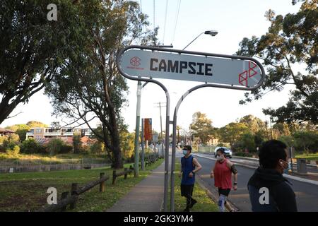 Sign for the start of the Sydney suburb of Campsie on Burwood Road ...
