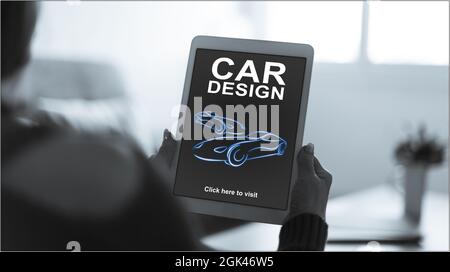 Tablet screen displaying a car design concept Stock Photo - Alamy